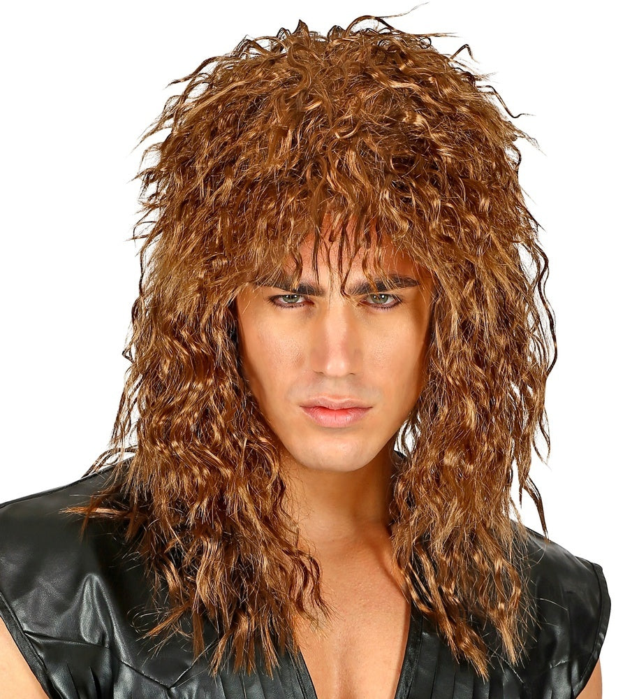 80er Jahre Rockstar Locken Perücke für Herren - Rotbraun – Das Kostümland